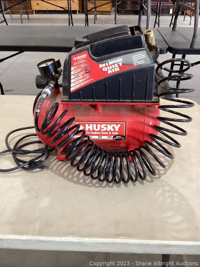 Husky 2 gallon 100 max psi quiet operation air compressor Auction Shane Albright Auctions